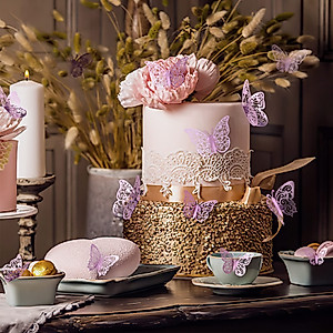 72 Pcs Butterfly Decorations, 3 Sizes 3 Styles, 3D Butterfly Wall Decor, Butterfly Party Decorations, Birthday Decorations, Butterflies for Crafts, Cake Decorating, Wall Stickers Room Decor (Lavender)