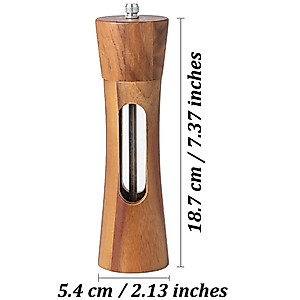 Ousyaah Salt and Pepper Grinder Set (2 Pack), Manual Wooden Salt and Pepper Shakers with Adjustable Ceramic Core and Visible Acrylic Window, Refillable Salt & Pepper Mill Set | Adjustable Coarseness