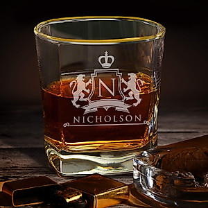 Custom Personalized 9 oz Square Rocks Whiskey Glass Tumbler with Heavy Base and Gold Color Rim