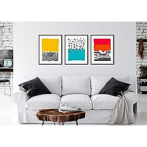Modern Abstract Wall Art - Set of 3-11x14" UNFRAMED Prints - Geometric Contemporary Wall Decor - Scandinavian, Nordic, Mid Century Modern Decor - Yellow, Teal, Red, Orange Wall Prints