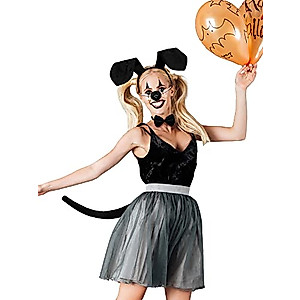 12 Pcs Puppy Dog Costume Set Dog Fancy Dress Costume Includes Dog Ears Headband Bowtie Dog Fake Nose Dog Tail Animal Costume Accessories for Women Adult Kids Halloween Party Cosplay Decorations