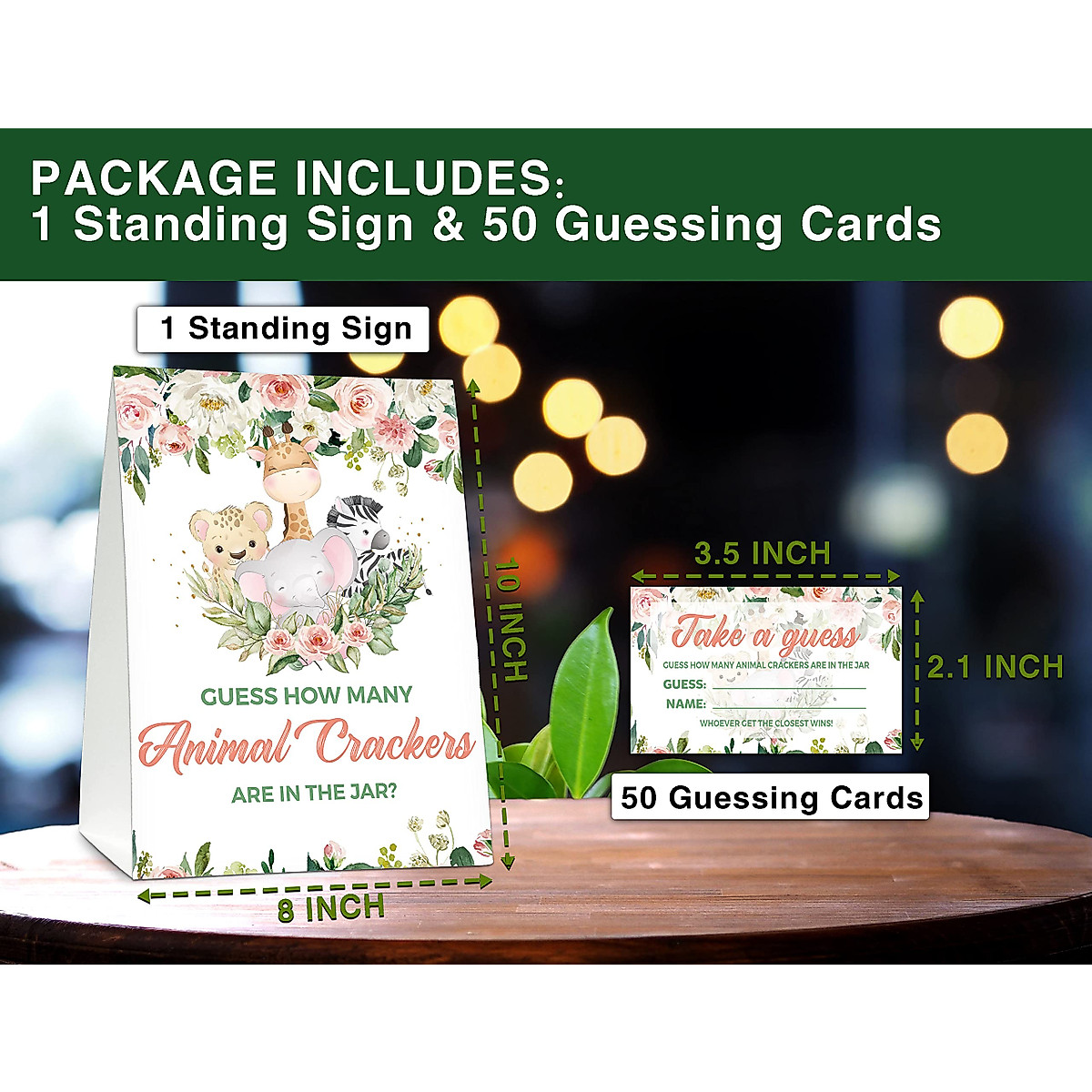 Eyouyeqi How Many Animal Crackers Are In The Jar, Blush Pink Boho Floral Baby Shower Game, Safari Jungle Animals Baby Shower Decorations For Boys Girls - (1 Sign + 50 Guessing Cards) - 01