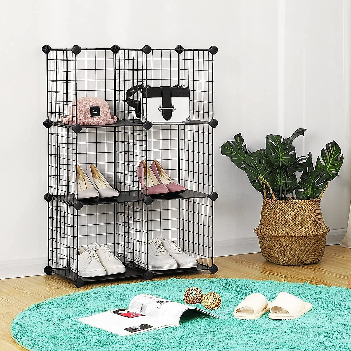 Safeplus DIY Wire Cube Storage, Storage Shelves 6 Cube Bookshelf Bookcase Closet Organizer and Storage, Stackable Grid Organizer, Black