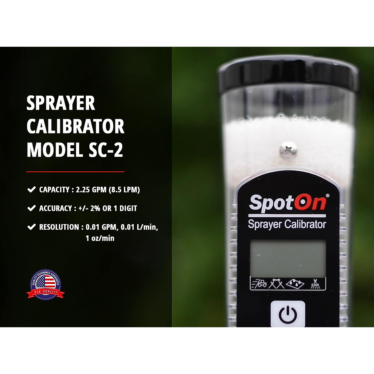 SpotOn SC-2 Sprayer Calibrator - Digital Nozzle Flow Meter for Precise Chemical Application - Pesticide & Fertilizer Rate Calculator - Quickly Check Flow Rate of Sprayer Nozzles