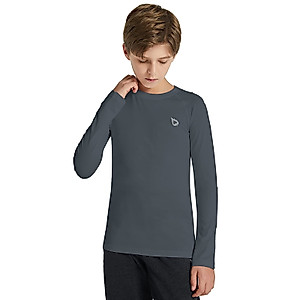 BALEAF Boys Compression Shirt Long Sleeve Youth Undershirts Kids Football Baseball Baselayer Cold Gear Quick Dry Grey Size L