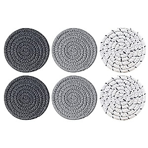Absorbent Drink Coasters, Handmade Braided Drink Coasters, Super Absorbent Heat-Resistant Coasters for Drinks Great Housewarming Gift, Coasters for Coffee Table (Dark Grey, Light Grey, Beige/Grey, 6)