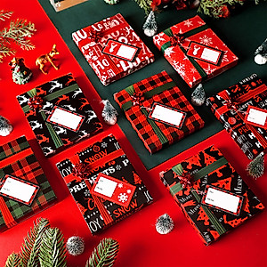 24 Pcs Christmas Gift Card Box Holders with 24 Pcs Paper Gift Tags and Bows Xmas Present Wrap Boxes Set for Teacher Christmas Holiday Party Favor Decor (Plaid, Elk, Tree, Snowflake, Character)