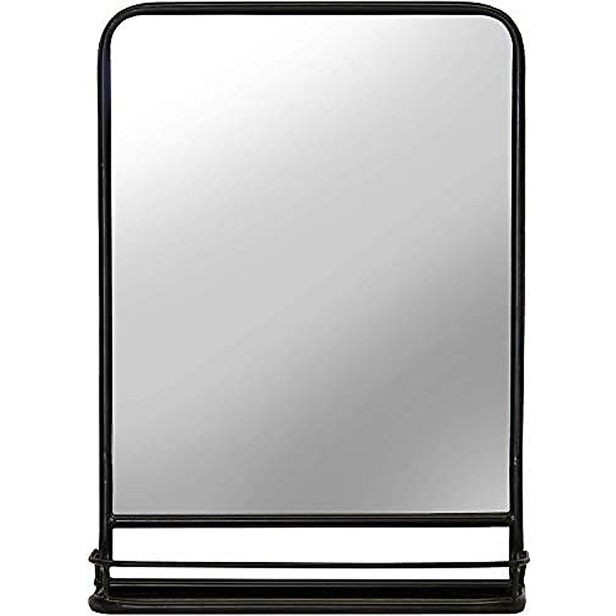 First of a Kind Rectangular Bathroom and Pharmacy Metal Wall Mirror with Shelf in Jet Black, Perfect for a Small Bathroom or Office Space