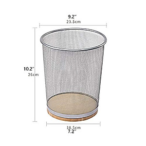 Trash Can Creative Iron Wire Mesh Trash Can Set Living Room Kitchen Bathroom Garbage Bin Office Thick Bamboo Bottom Paper Basket Waste Bin (Color : Purple)