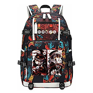Iuene Teenage Student Hanako Kun School Backpack Bag Yugi Amane Bookbag Shoulder Bag with USB Charging Port (Color-3, One Size)