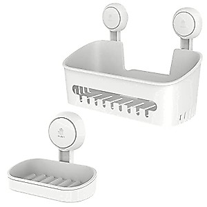 LEVERLOC Shower Caddy Suction Cup Soap Dish Suction Cup One Second Installation NO-Drilling Removable Powerful Suction Shower Caddy Suction Cup Waterproof Organizer - White