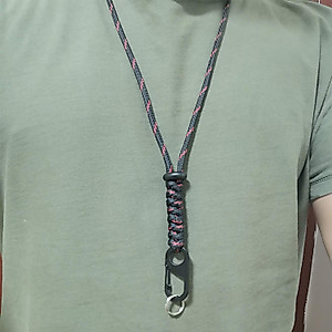 BSGB 2PCS Paracord Lanyard Adjustable Neck Strap Keychain Survival 550 Fish & Fire Cord Military Grade Parachute Rope with Metal Hook for Outdoor