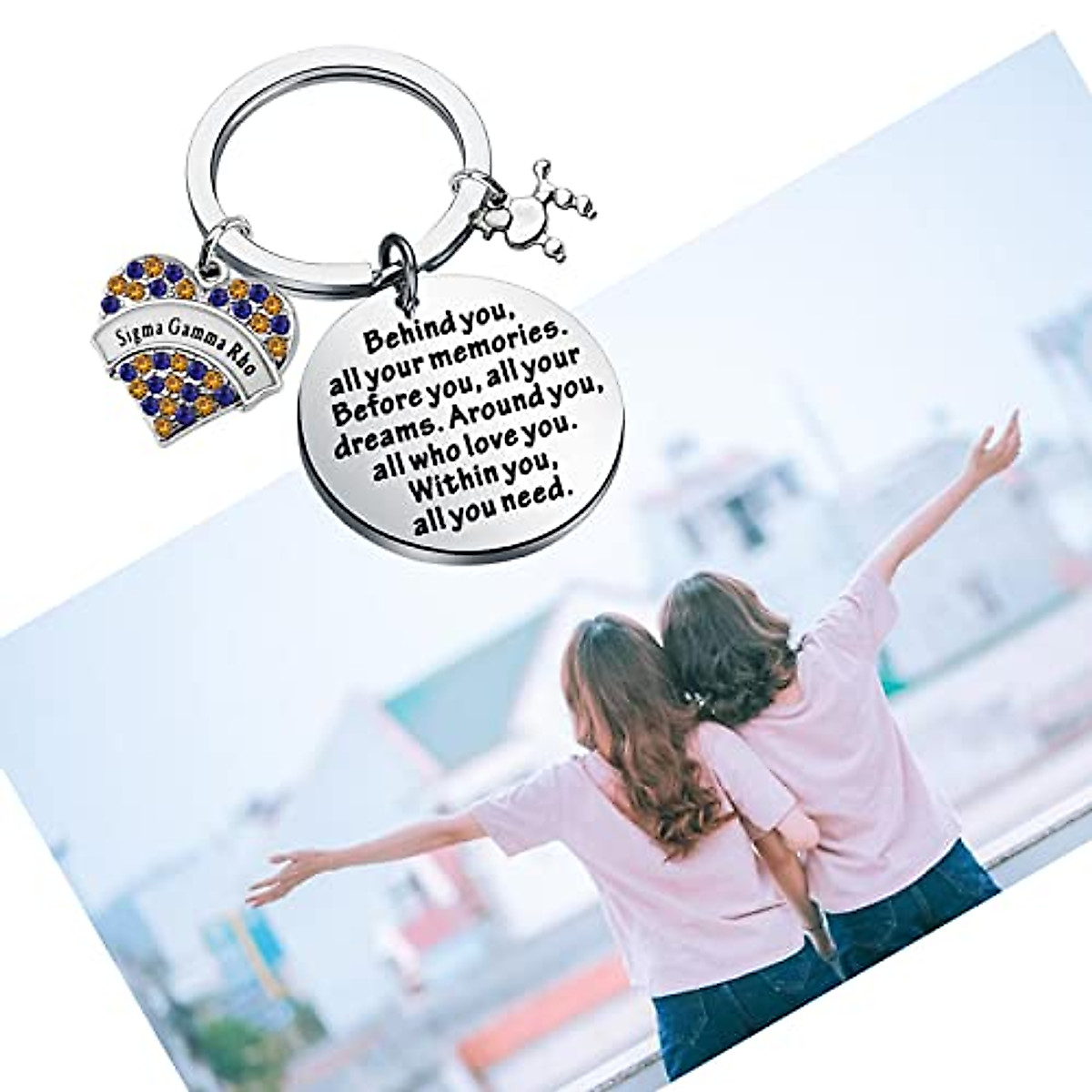 FEELMEM Sigma Gamma Rho Sorority Keychain Behind You All Your Memories Keychain Inspired Greek Sorority Gift Sorority Sister Jewelry (Sigma Gamma Rho-ky)