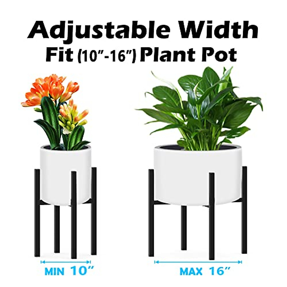 DDPow Plant Stand for 10"-16" Plant Pot, Plant Stand Indoor Outdoor Corner, Adjustable Metal Heavy Duty Plant Stand for Large Pot (Black 1 Pack)