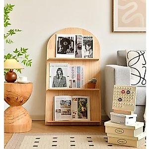 Heehee Solid Wood Bookshelf Bookcase Newspaper Rack Magazine Rack Arched Bookshelf Books and Newspaper Display Rack (3-Tier)