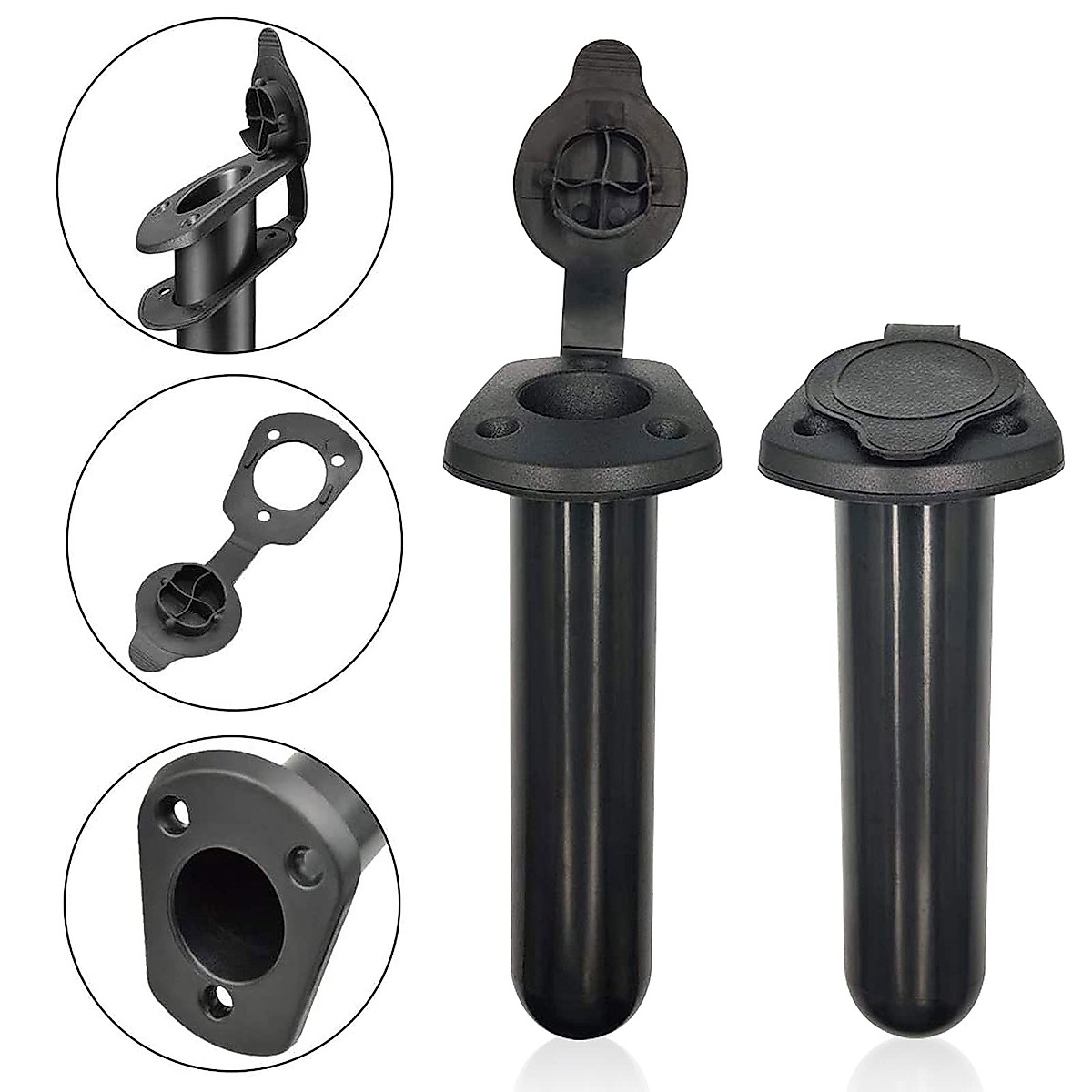 Kayak Flush Mount Fishing Boat Rod Holder with Cap - Plastic Fishing Tackle Accessory Tool for Kayak Boat Canoe Pole
