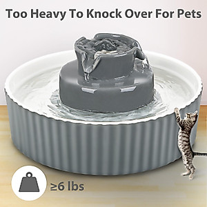 Kenepet Ceramic Cat Water Fountain, 2.1L/71oz Automatic Pet Water Fountain, 3 Filters and 2 Pumps Included, Cat Fountain Ideal for Cats, Dogs and Multiple Pets (Grey)