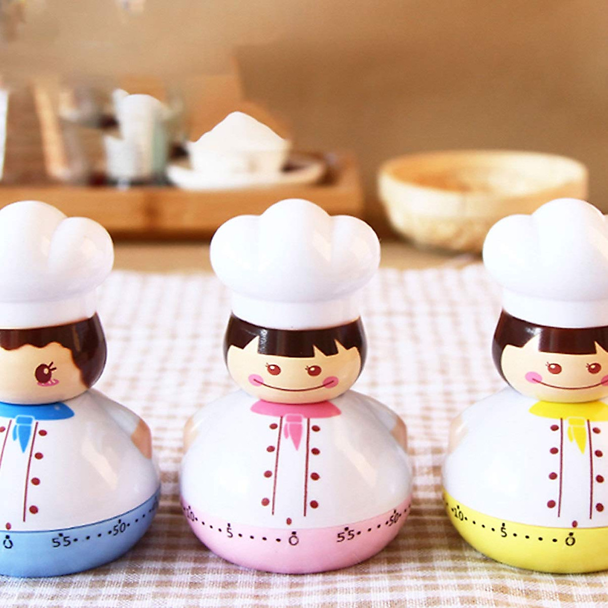 BESTonZON Kitchen Timer 60 Minutes Countdown Timer Mechanical Timer Chef Shaped Alarm Clock Baking Cooking Pink