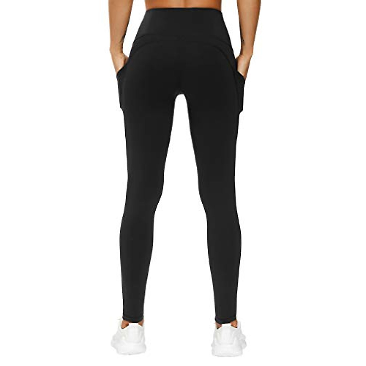 THE GYM PEOPLE Thick High Waist Yoga Pants with Pockets, Tummy Control Workout Running Yoga Leggings for Women (Large, Black  )