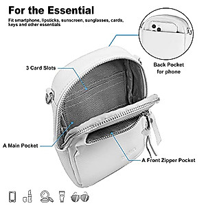 befen Small Genuine Leather Crossbody Bag Wallet purse with Cell Phone Pocket for Women White