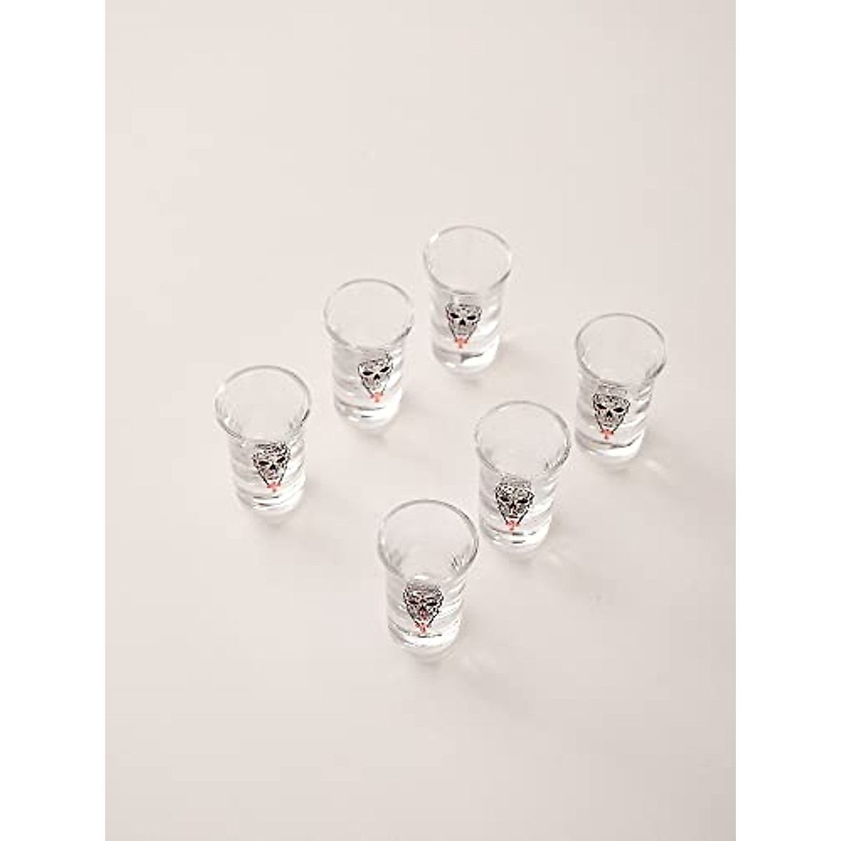 de la Cruz Tequila Mexican Tequila Sugar Skull Shot Glasses, Set of 6, Heavy Base, Bar Party, Gift for Family and Friends