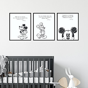 BigWig Prints Mickey Mouse Wall Decor - Mickey Mouse Wall Art Quotes, Nursery Decor Pictures, Motivational Inspirational Room Decoration Posters, Bathroom Art Classroom - Unframed 3 Pack (8x10)