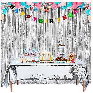 MaitianGuyou Party Rectangular Table Covers Table Cloth,54x108 Inch Foil Waterproof Tablecloth for Graduation Wedding Birthday Baby Shower Anniversary Party Decorations (3PCS, Silver)