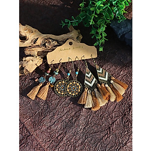 Verdusa Women's 3 Pairs Boho Tassel Earrings Set Khaki one-size