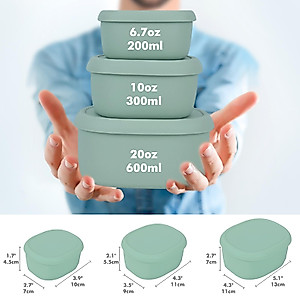 Anatole Silicone Food Storage Containers Set of 3 Lunch Box Bento with Lids BPA Free Dishwasher Microwave Oven Freezer Safe (6.7oz, 10oz, 20oz) Green