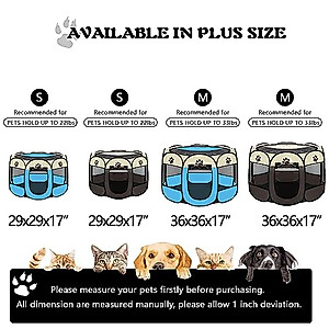 C&AHOME Dog Playpen Portable Foldable Pet Playpen with Free Carrying Case Free Travel Bowl and Free Lawn Pin, Dog Playpen Indoor Outdoor Travel Camping Use (Medium, Blue) UFPPOPFML