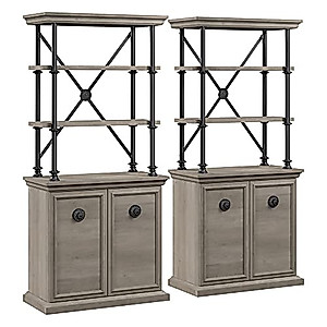 Bush Furniture Coliseum Designer Bookcase with Doors (Set of Two) in Driftwood Gray