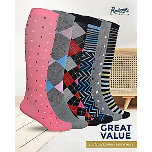 Pembrook Light Compression Socks for Women - 6 Pairs | 8-15 mmHg Compression Socks Women | Polkadots, Polkadots, Argyle, Striped Compression Socks Women | Cotton Compression Socks for Women