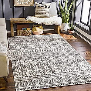 Hauteloom Mababanaba Wool Living Room, Bedroom Area Rug - Bohemian, Transitional - Black, Gray, Cream - 8' x 10'