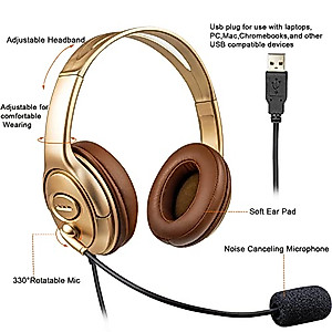 PC Headset with Microphone Noise Canceling for Office Computer Mac, Over Ear USB Headset for Call Center Business Meeting Skype Chat Team Zoom Cisco Jabber, Pro Mic for Dragon Nuance Voice Recognition
