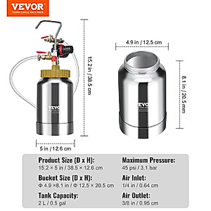 VEVOR Spray Paint Pressure Pot Tank, 2L/0.5gal Lightweight Air Paint Pressure Pot, 1.8mm Nozzle Spray Paint Gun 3m Hoses for Home Decoration Architecture Construction Automotive Painting, 45PSI Max