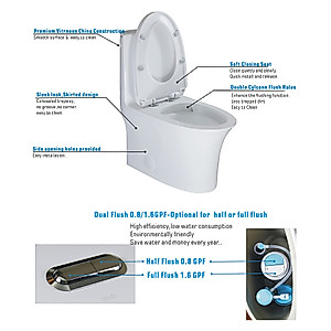 WinZo Elongated One Piece Toilet 3-in Dual Flush with Soft Closing Seat For Modern Bathroom,White (5020)