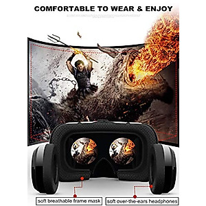 VR Headset Virtual Reality Headset w/Headphones for iPhone 14 13 12 11 X 8 7 6 Plus SE, Samsung Galaxy S8 S7 S6 Edge Note5, 3D VR Glasses for 3D Movie & Game for 4.0-6.0” iOS & Android Smartphone