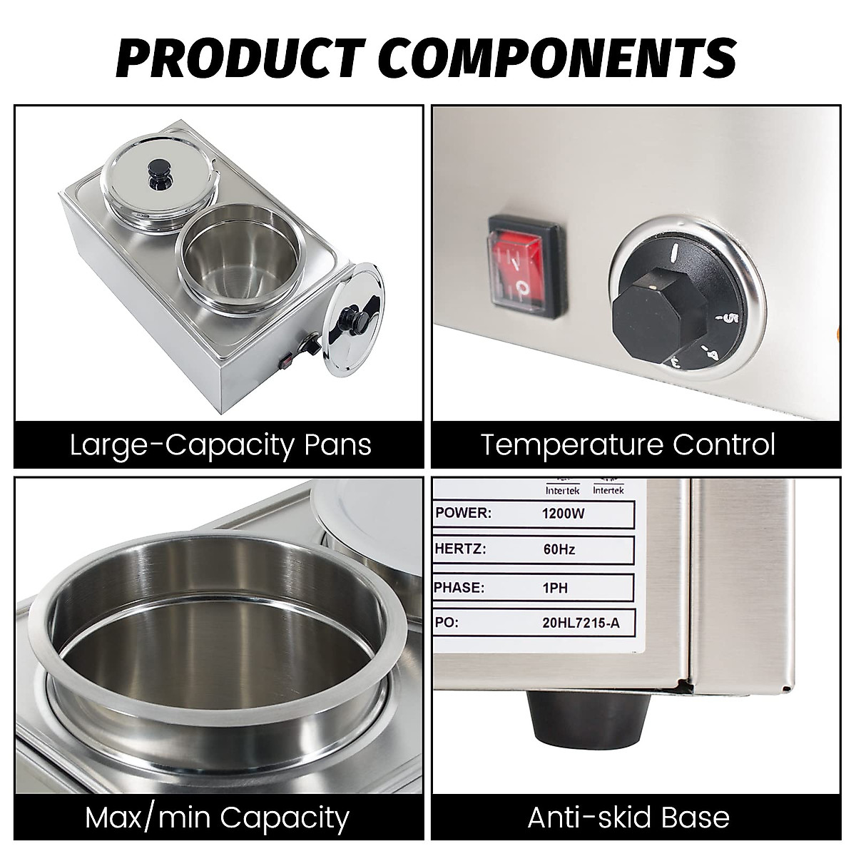 Commercial Food Warmer 2X8L Round Pot Steam Table Food Warmer Buffet Bain Marie with Temperature Control & Lids, Electric Soup Warmer for Catering and Restaurants - 120V, 1200W