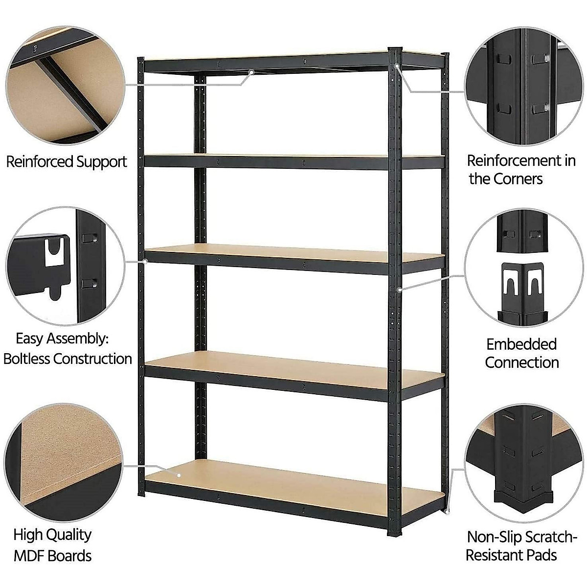 Rigogo Garage Storage Shelving Unit, 5 Tier Metal Shelves Heavy Duty for Warehouse Garage, 2000lbs Large Capacity, 70 x 35 x 16 Inch, Black