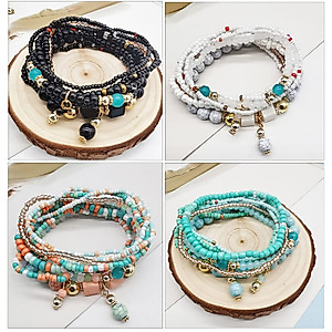 SAMOCO 9 Sets Bohemian Stackable Bead Bracelets for Women Stretch Multilayered Bracelet Set Multicolor Jewelry