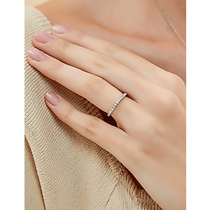 EAMTI 2mm 925 Sterling Silver Wedding Band Cubic Zirconia Half Eternity Stackable Engagement Ring Size 7