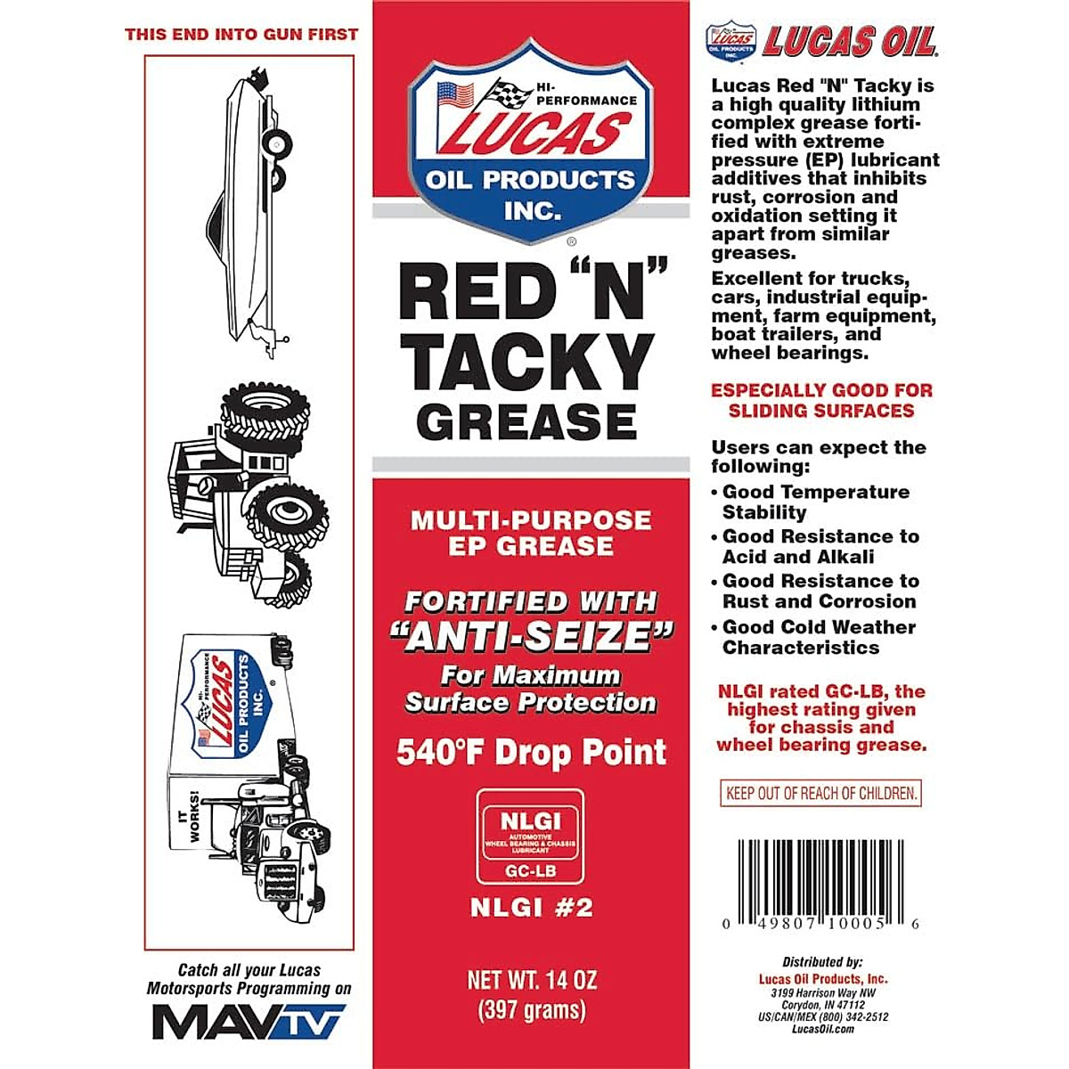Lucas Oil 10005 Red 'N' Tacky Grease - 14 Ounce