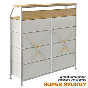 REAHOME 8 Drawer Steel Frame Wood Top Storage Organizer Dresser for Closet, Living Room, and Entryway with 2 Additional Drawer Organizers, Taupe