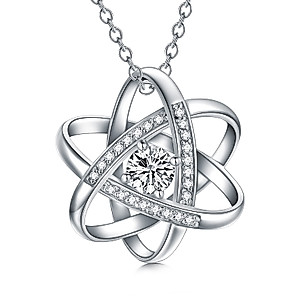 Natural Diamond Celtic Love Knot Necklace for Women,Endless Flower Pendant Necklace Set with 5mm Moissanite 925 Sterling Silver Jewelry Anniversary Valentine's Day Birthday Gifts for Her 18"-20"