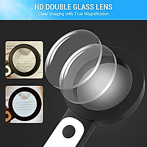 Magnifying Glass with 18LED Lights, 30X Handheld Large Illuminated Magnifier, Reading Magnifying Glass with for Seniors Read, Coins, Stamps, Map, Inspection, Macular Degeneration (Black