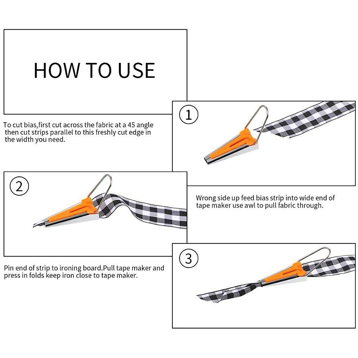 Bias Tape Makers Kit of 5 Sizes 1/4" 3/8" 1/2" 3/4" 1" DIY Quilting Tools Kit for Fabric Sewing and Quilting