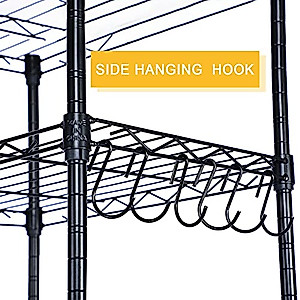 YSSOA Heavy Duty 6-Shelf Shelving with Wheels, with Hanging Hooks, Wire Shelving, Adjustable Storage Units, 17'' D x 11'' W x 63'' H, 6 Tier, Black