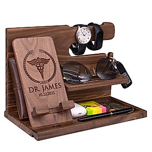 Phone Docking Station For Doctor - Handmade Unique Nightstand Organizer For Nurse - Personalized Gift Ideas for Grandpa, Dad, Dentist, Dental, Medical, Physician on Fathers Day, Birthday, Anniversary