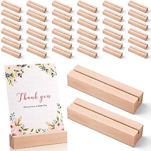 Briwooody 36 Pieces Place Card Holder 4.8 x 1.2 x 1 Inch, Wood Table Number Holders, Wooden Name Card Holder Stands for Display Wooden Sign Holders for Home Decoration Wedding Party Events