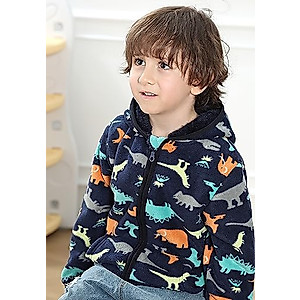 Feidoog Toddler Polar Fleece Jacket Hooded Baby Boys Girls Autumn Winter Long Sleeve Thick Warm Outerwear,Dark Blue,2-3T